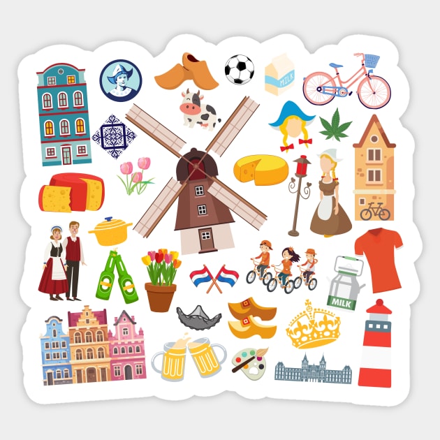 Netherlands Travel Icons - Netherlands - Sticker | TeePublic