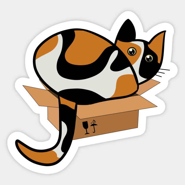 Calico Cat In A Box - If I Fits I Sits - Sticker | TeePublic