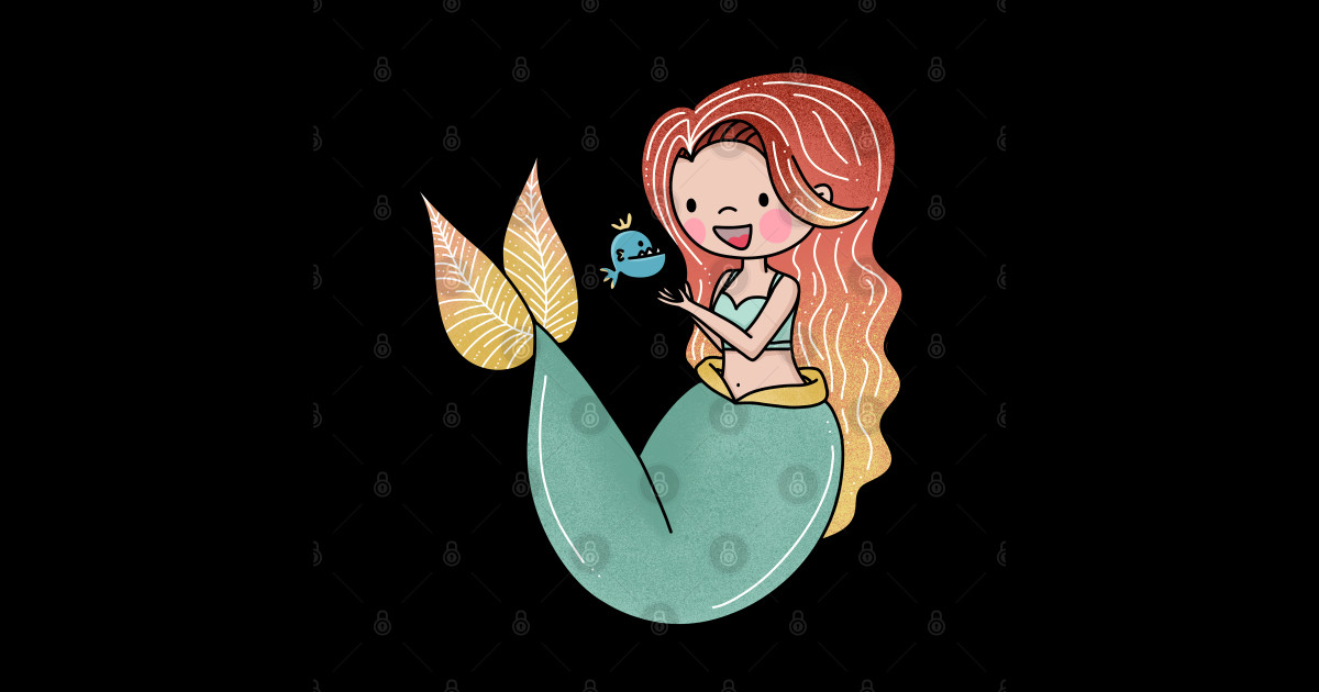 Mermaid with her fish friend - Mermaid - Sticker | TeePublic