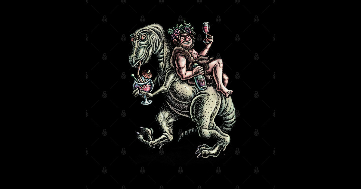 Caveman and Dinosaur, Drinking Wine - Lisa Haney - Sticker | TeePublic