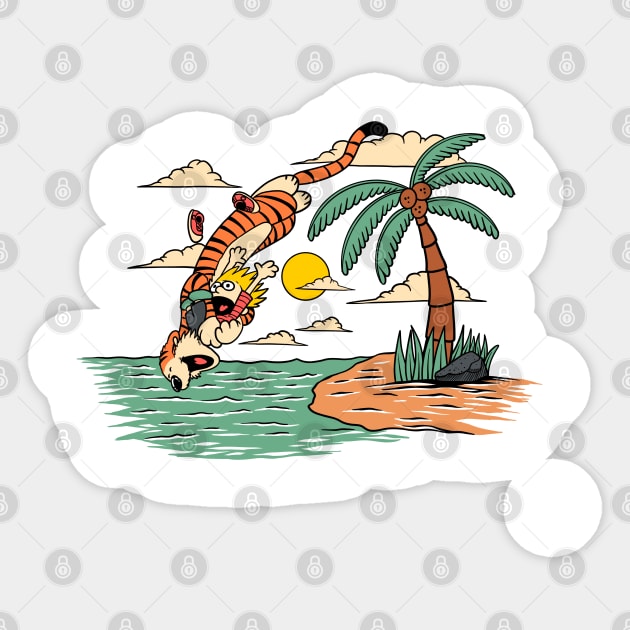 Calvin and Hobbes Jump - Calvin And Hobbes Jump - Sticker | TeePublic