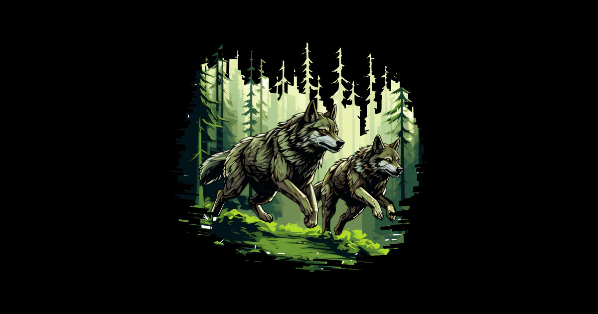 wolves running through the forest - Wolves - Sticker | TeePublic