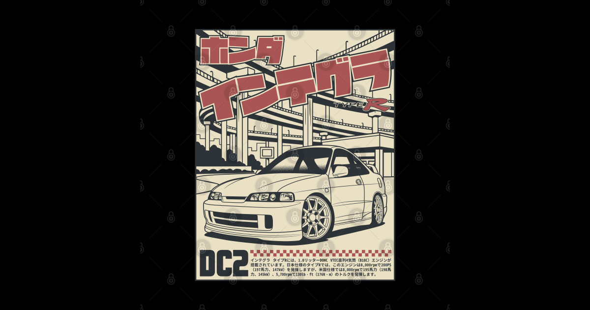 Integra DC2 Type R Caricature - Honda Integra - Sticker | TeePublic