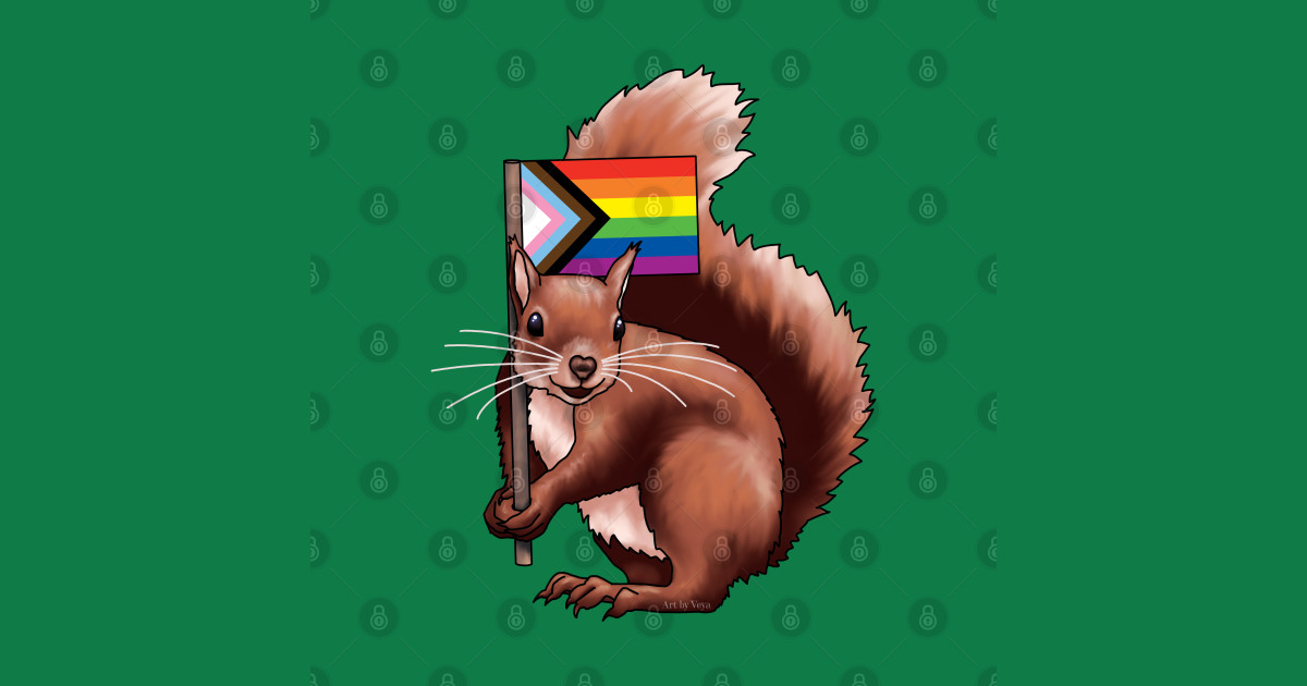Squirrel with a Progress Pride Flag - Squirrel - T-Shirt | TeePublic