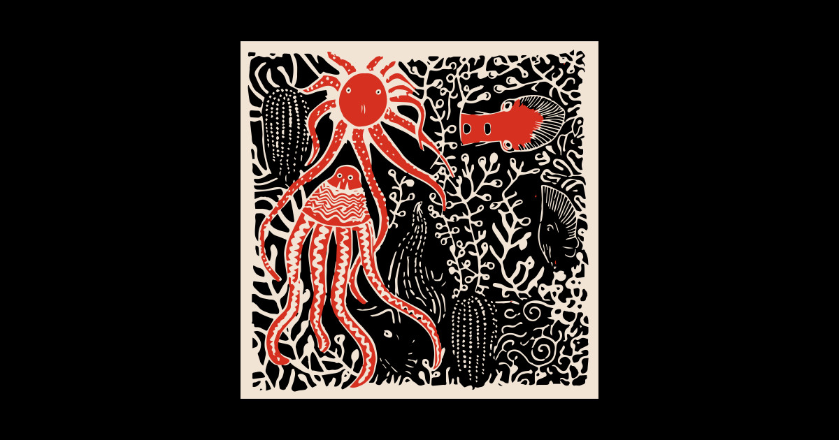 Underwater Lino Cut - Lino Cut - Sticker | TeePublic