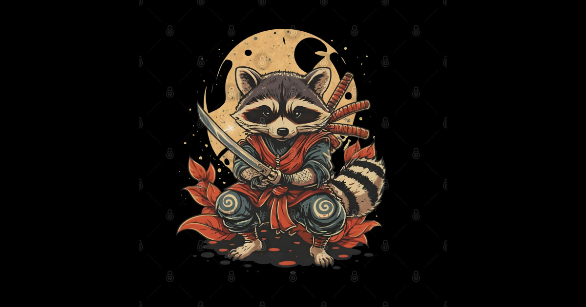 Raccoon Samurai Warrior And Sword Design - Raccoon - Posters and Art ...