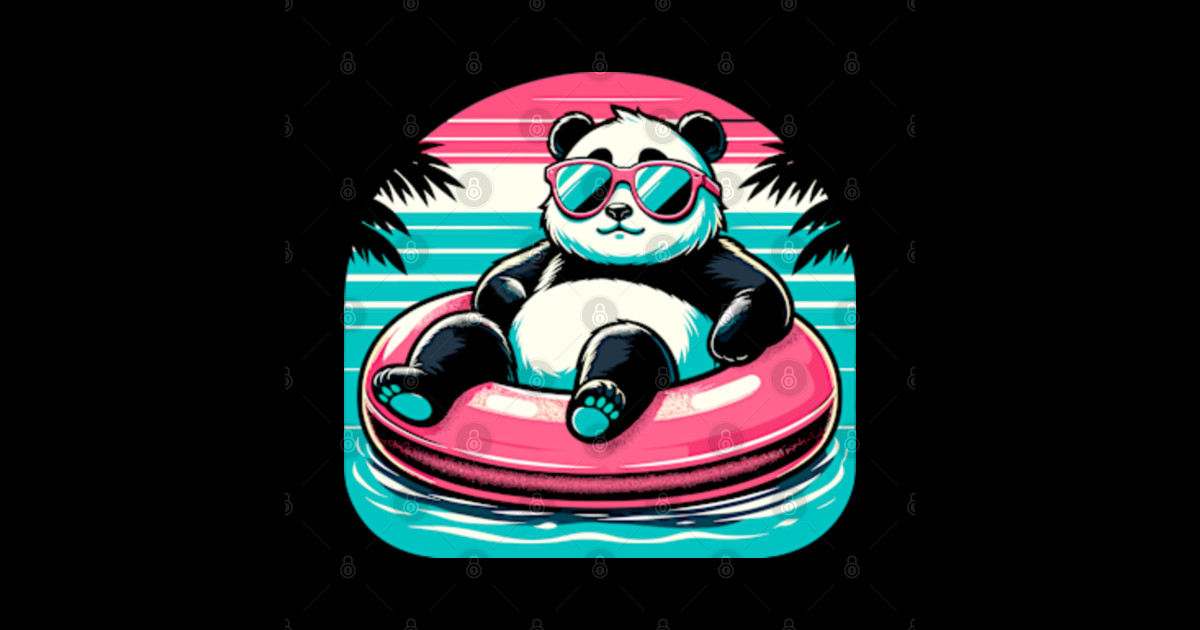 Pool Party Panda in Sunglasses on a Pink Float Funny Pool Panda - Panda ...