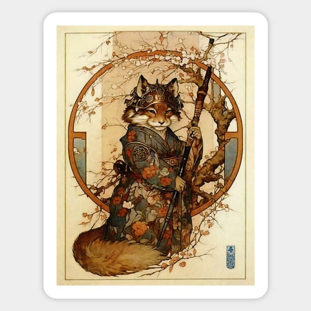 Vintage Art Nouveau Traditional Japanese Tanuki Samurai - Tanuki ...