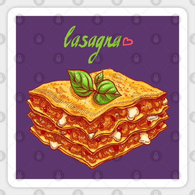 lasagna hand drawn - Lasagna Hand Drawn - Sticker | TeePublic