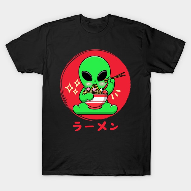 cute alien eat ramen - Aliens - T-Shirt | TeePublic