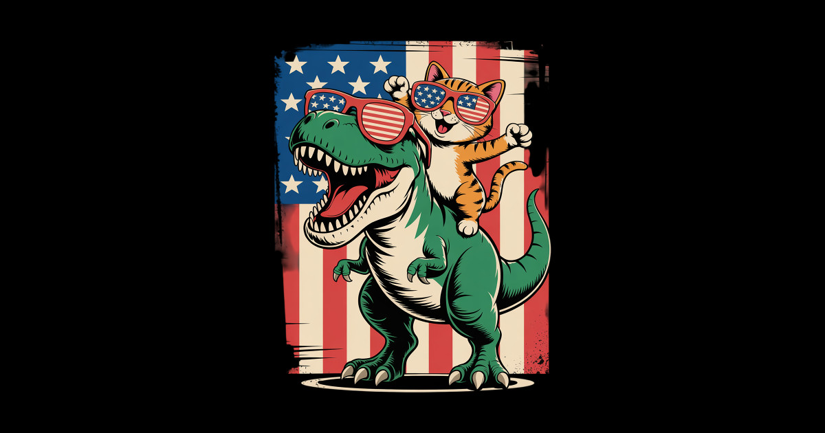 Meowica Cat T Rex Cat Dinosaur 4th Of July American Flag - Meowica Cat ...