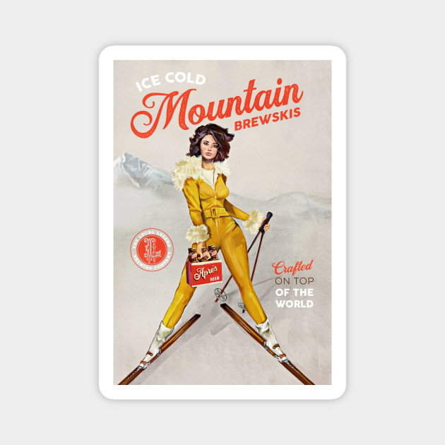 "Ice Cold Mountain Brewskis" Cool Retro Pinup Ski Art - Mountain ...