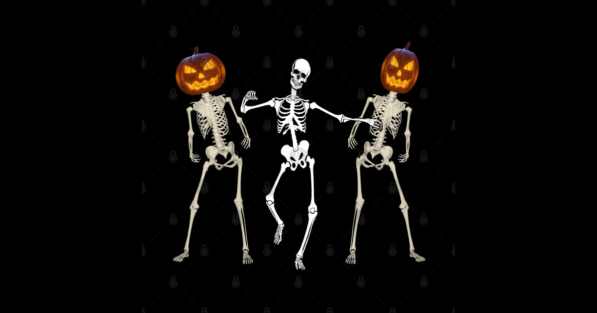 Dancing Skeletons Jack-O-Lantern Halloween - Halloween Skeletons - Sticker | TeePublic