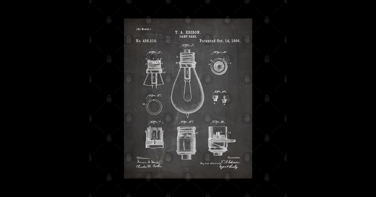 Edison Lamp Patent - New Homeowner Housewarming Décor Art - Black ...