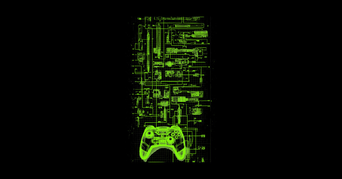 Neon Green Video Game Controller Blueprint - Video Game Controller ...