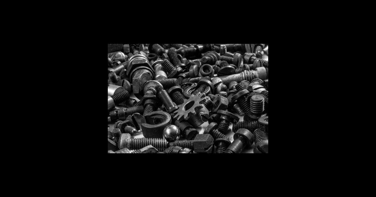 Nuts, bolts, screws and gears. - Black And White - Sticker | TeePublic