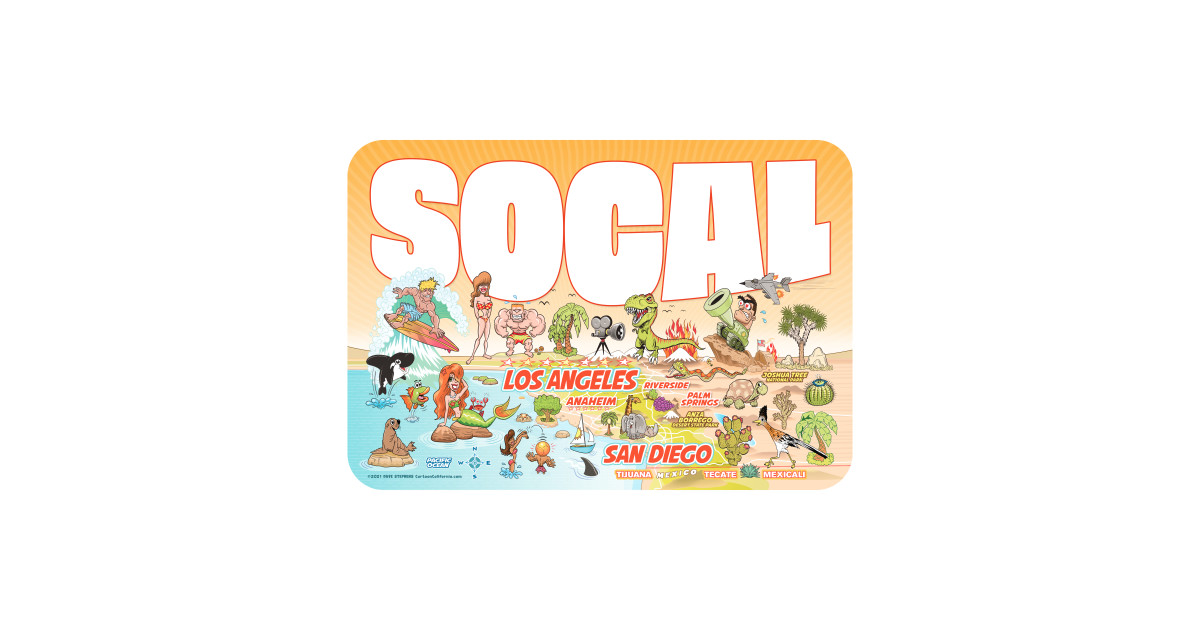 Sunny SoCal Cartoon - Socal - T-Shirt | TeePublic