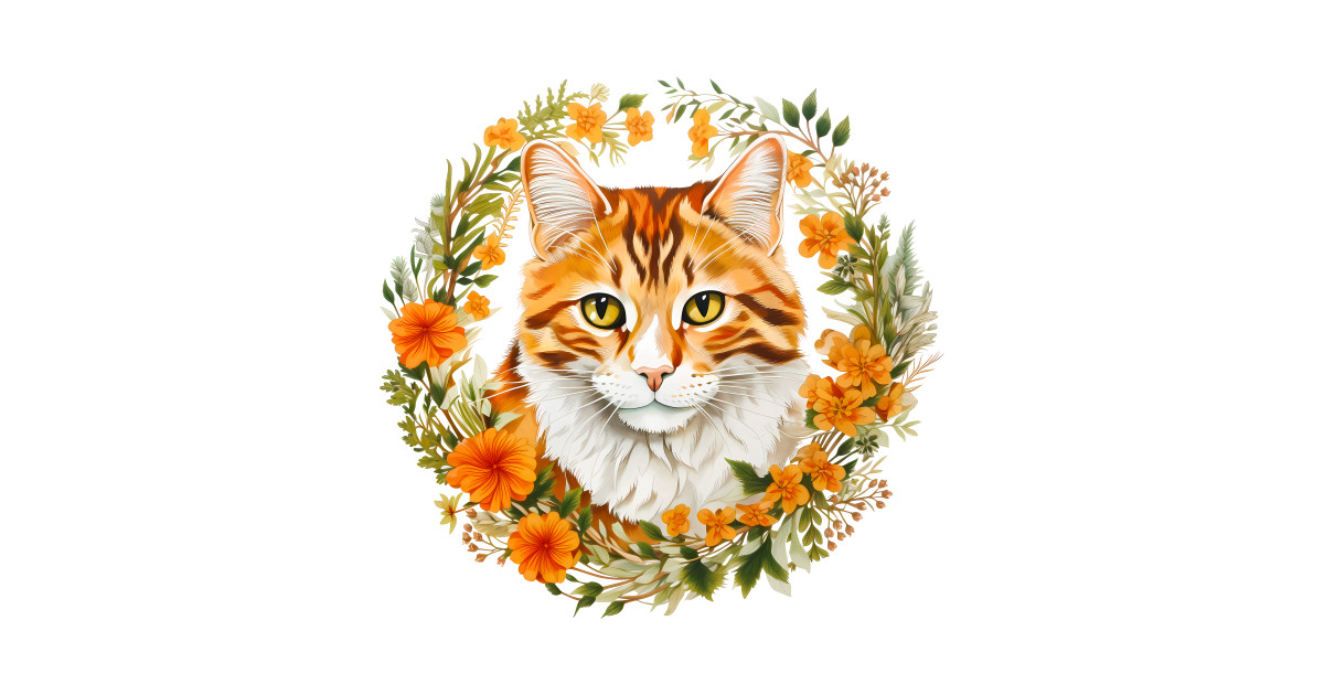 Adorable Ginger Tabby Cat Portrait Drawing - Tabby Cat - T-Shirt ...