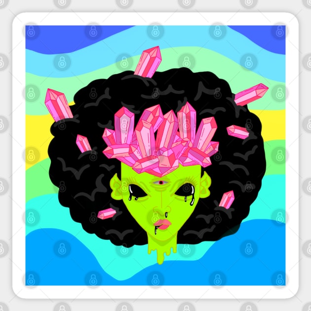 Crystallized green Alien girl with fro and 3rd eye - Alien - Sticker ...