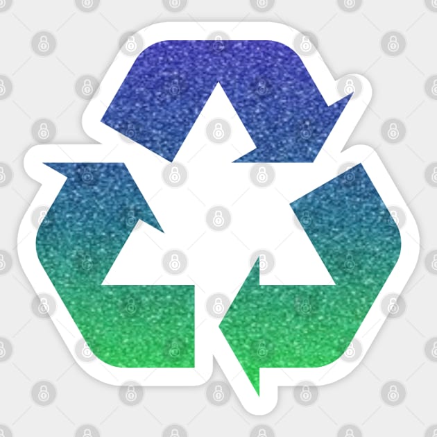 Green Blue Ombre Faux Glitter Recycle Symbol - Recycle - Sticker ...