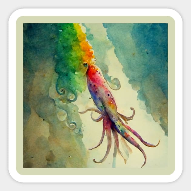 Squid shooting rainbow ink - Squid - Sticker | TeePublic