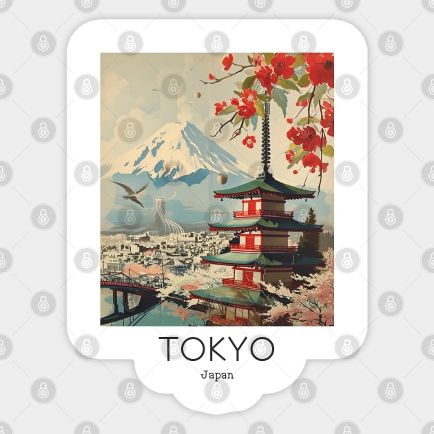 A Vintage Travel Illustration of Tokyo - Japan - Tokyo - Sticker ...