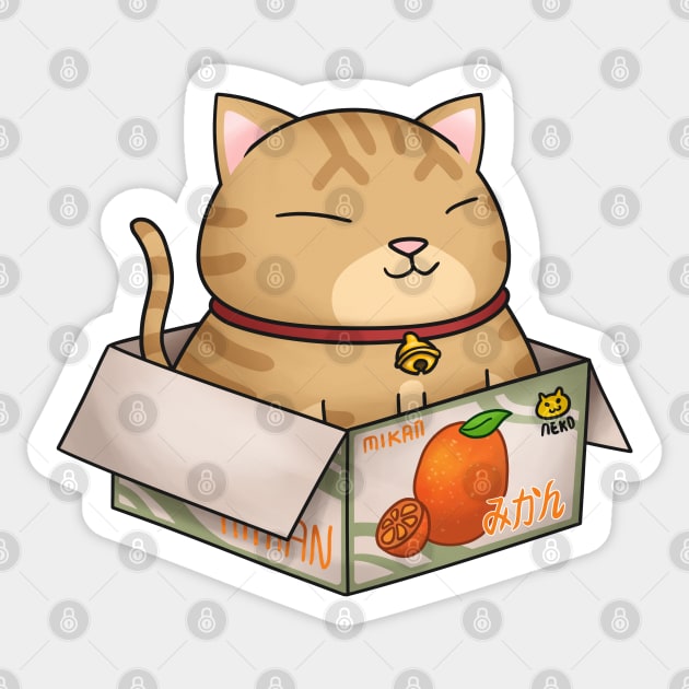 Orange Chubby Cat in Mikan Box - Cat In Box - Sticker | TeePublic