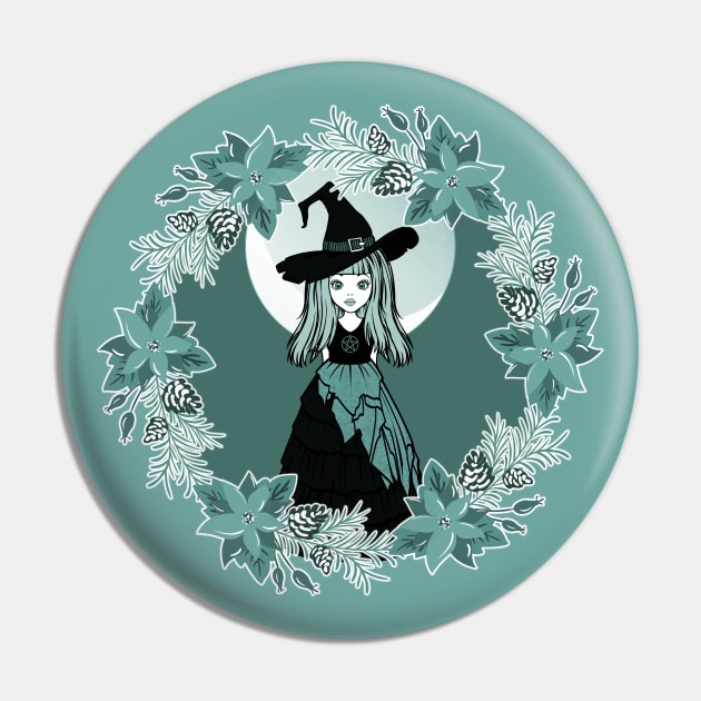 Winter Solstice Witch Yule Cheeky Witch® - Yule Witch - Pin | TeePublic