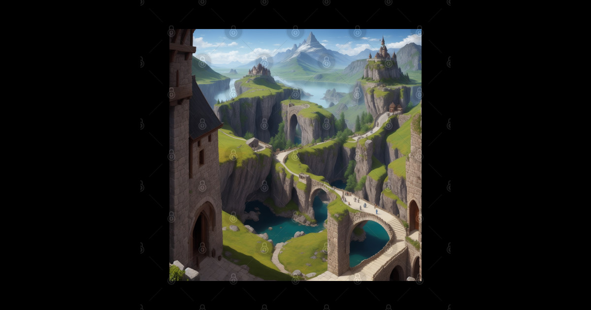 Winding Bridge Path in a Medieval Fantasy Towne - Castle - Sticker ...