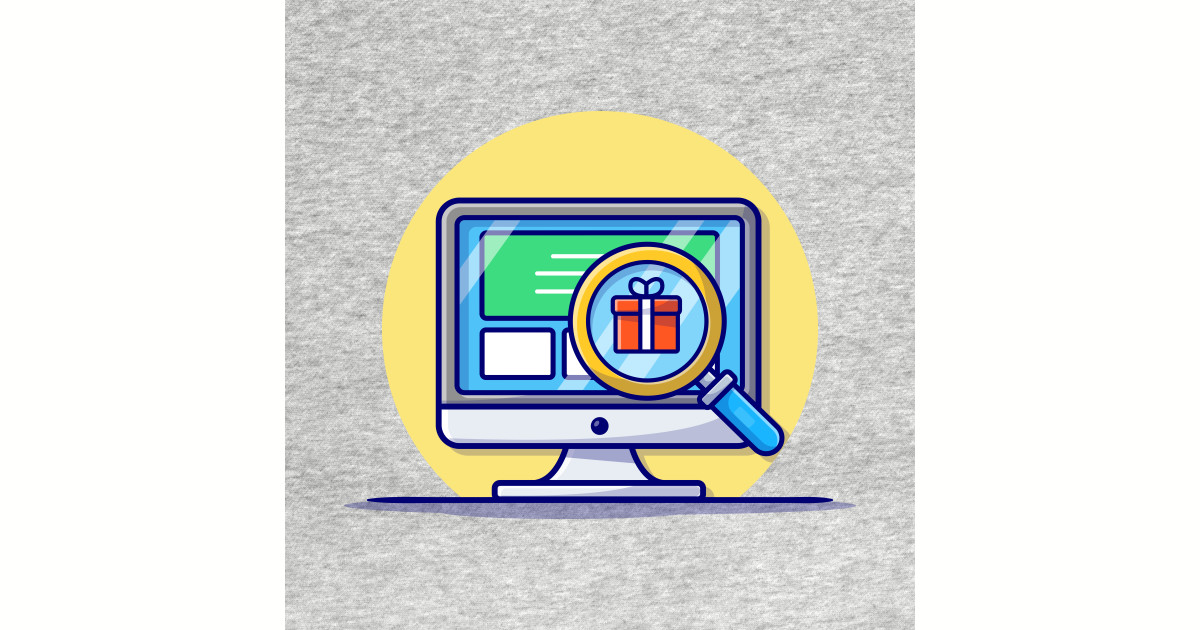 Monitor With Magnifying Glass And Gift Cartoon Vector Icon Illustration ...