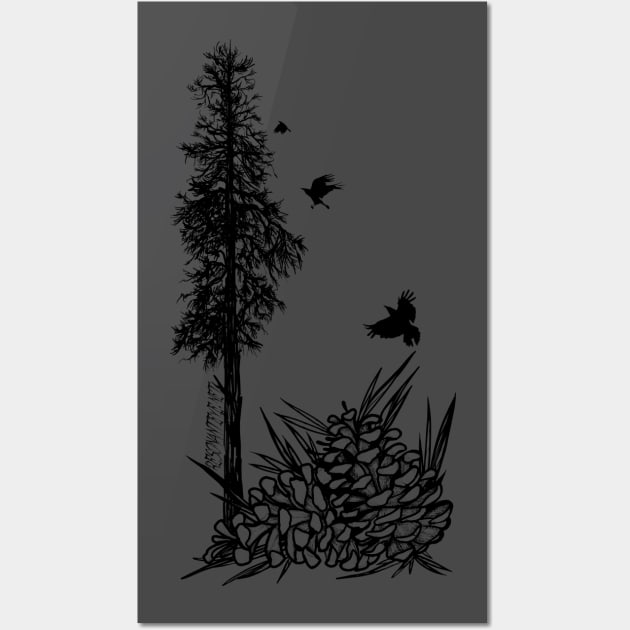 Pacific Northwest tree with crows and pinecones - Pnw - Posters and Art ...