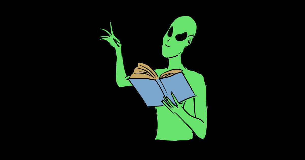Alien reading a book - Reading - T-Shirt | TeePublic