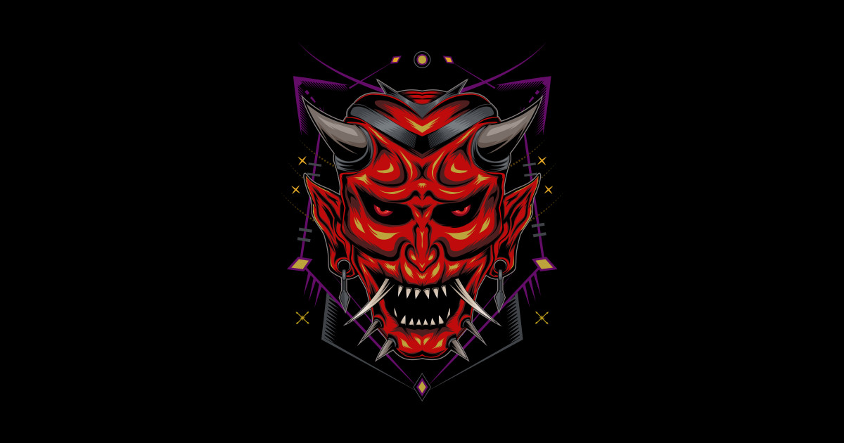 Japanese demon mask - Kabuki Illustration - Sticker | TeePublic