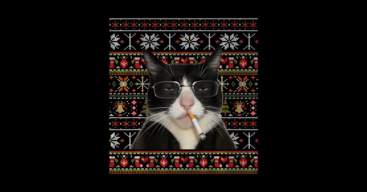 Smoking Cat Meme Christmas Ugly Sweater Cat Lovers - Smoking Cat ...