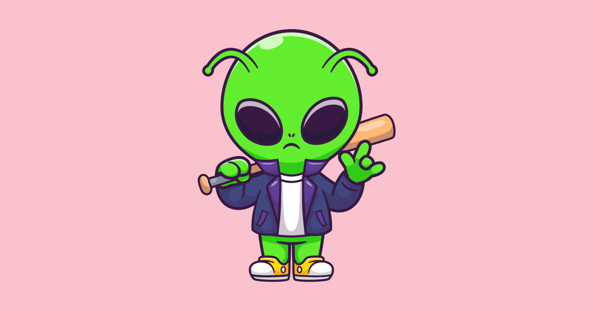 Cute Cool Alien With Baseball Bat Cartoon - Cute Cool Alien With ...