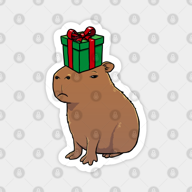 Capybara with a Christmas present on its head - Capybara Christmas Gift ...