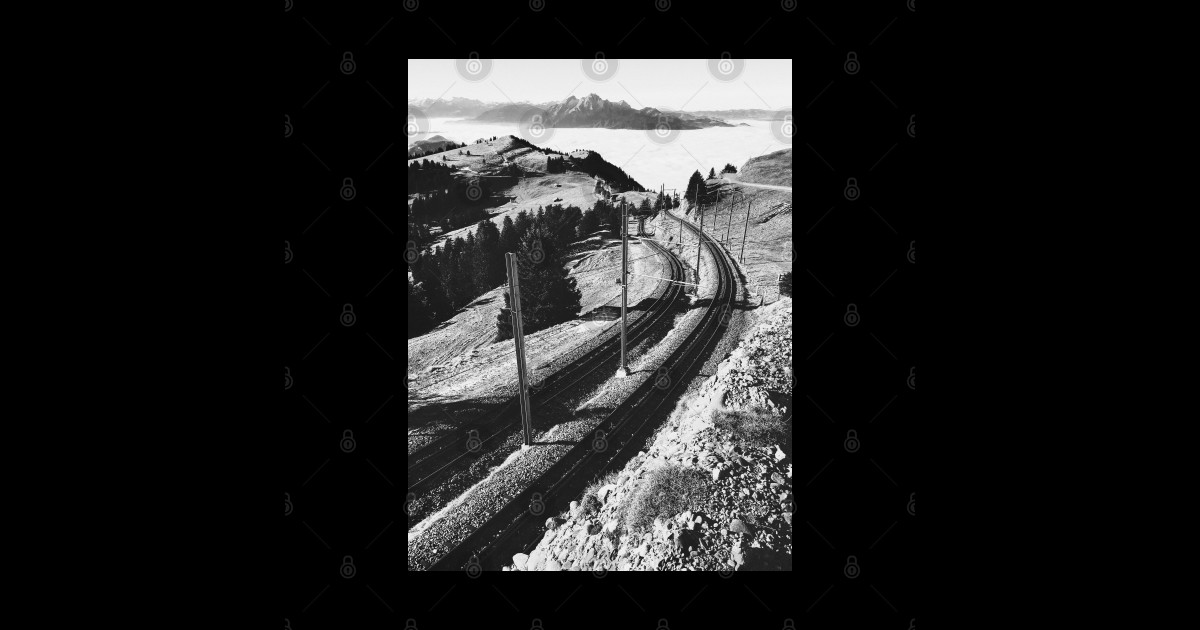 Cogwheel Rail Track on Mount Rigi With Swiss Alps in Black and White ...