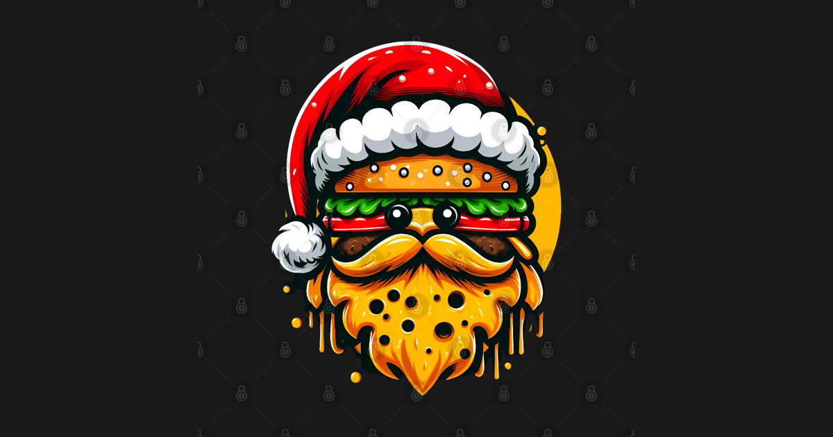 Fun Christmas burger design featuring a Santa hat and sunglasses ...