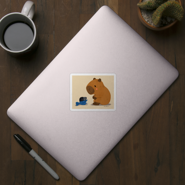 Capybara and Bird talking - Capybara And Bird Talking - Sticker | TeePublic