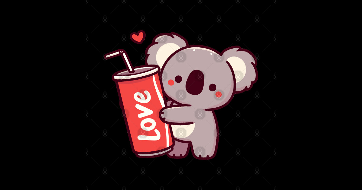 Cute koala holding a soda can and drinking a cola, koala bear art with ...