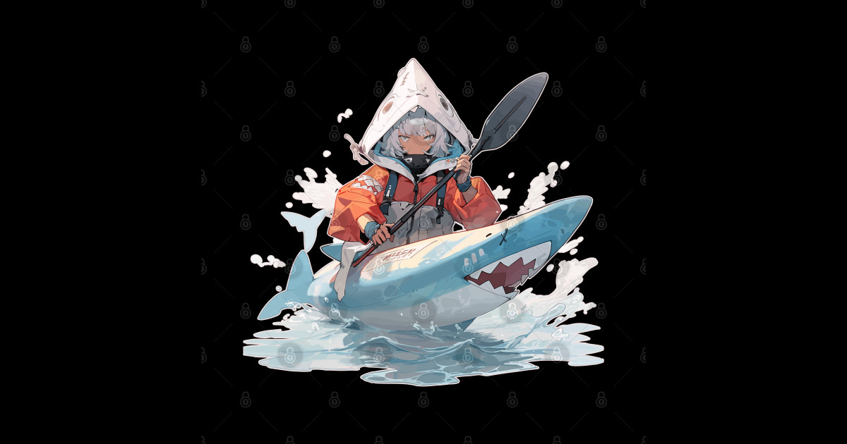 Anime Gurl in a Shark Shaped Kayak - Anime Gurl Shark Shaped Kayak - T ...