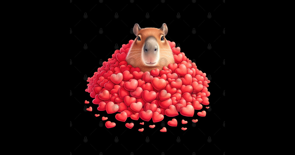 Capybara in hearts - Love - Sticker | TeePublic