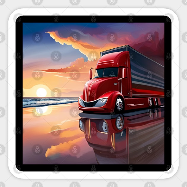 Big Rig Ocean Sunset - Big Rig - Sticker | TeePublic