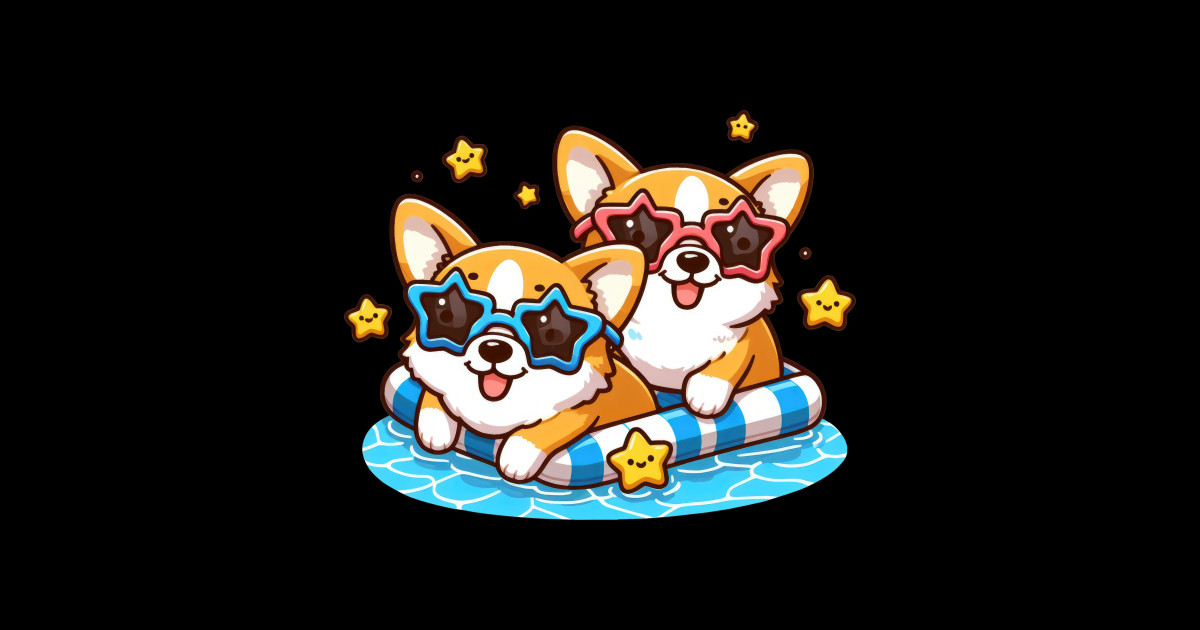 Corgi pool party - Dog Wearing Sunglasses - Sticker | TeePublic