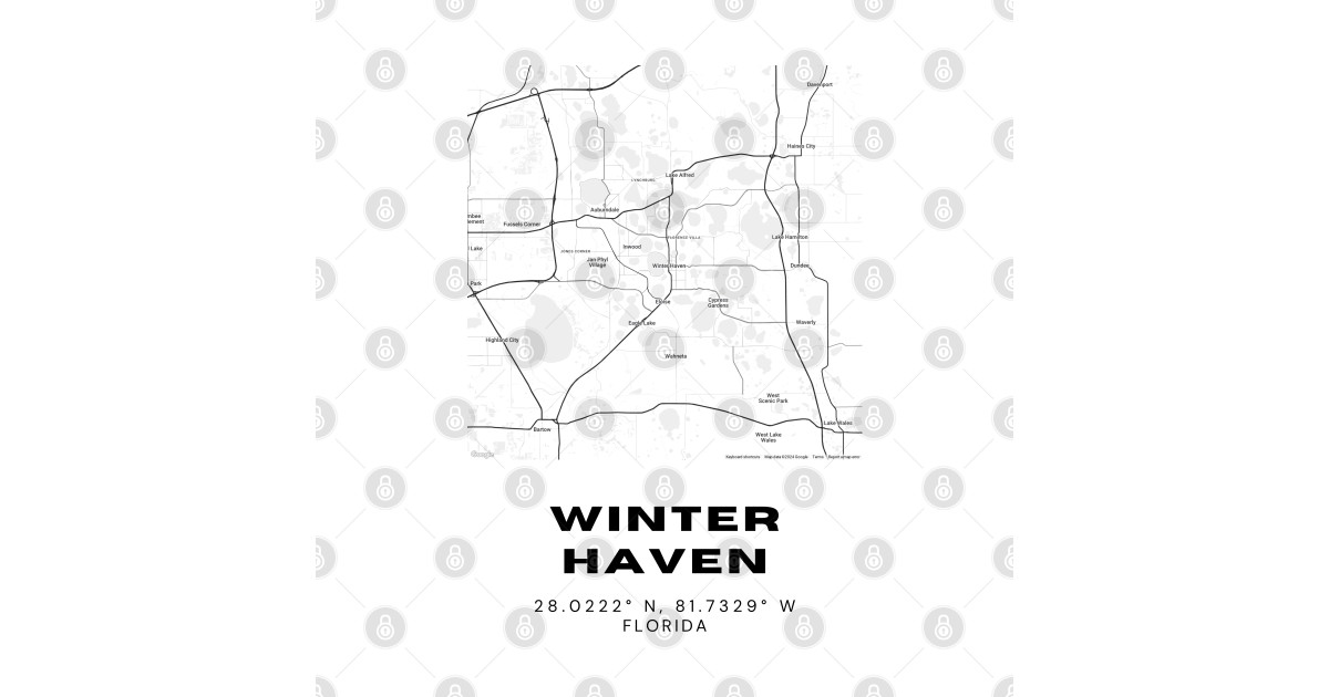 Minimalist Winter Haven Map Art - Florida City Coordinates Design ...