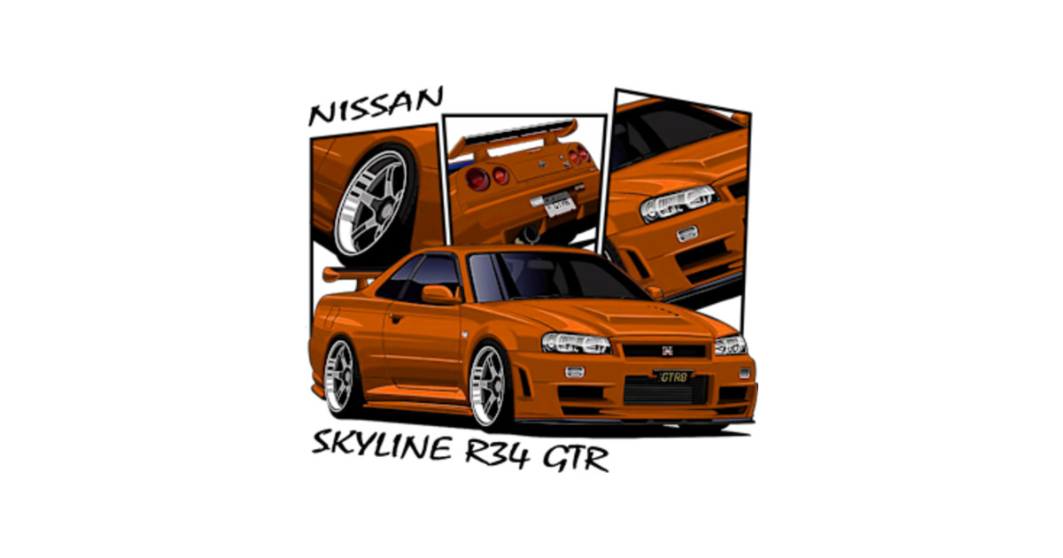 Nissan Skyline GTR R34, JDM Car - Nissan Skyline Gtr R34 - T-Shirt ...