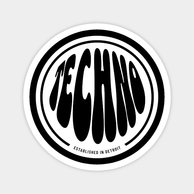 TECHNO - Retro Font Circle logo (White) - Techno - Magnet | TeePublic