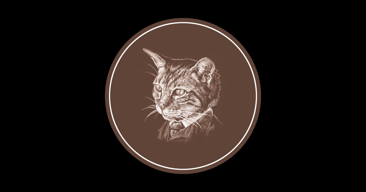 Cat Looking Dapper in a Suit Portrait Brown and White Drawing Artwork ...