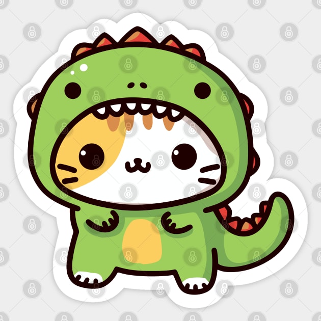 Cute Kawaii Tabby Cat Dressed as a T-rex - Kawaii Cat - Sticker | TeePublic