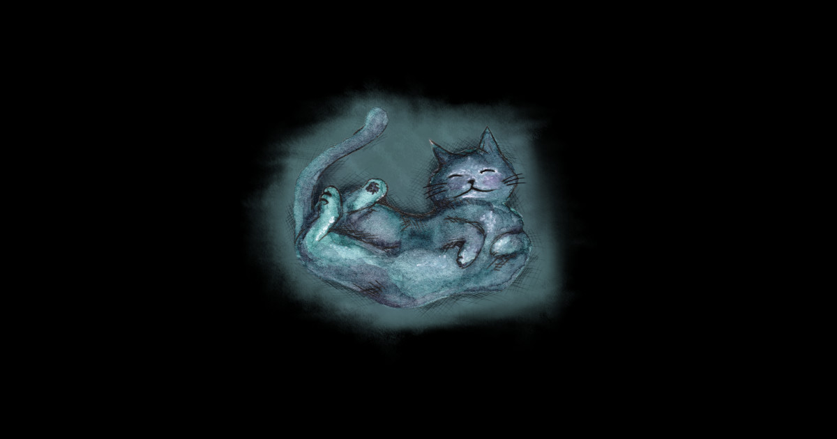 Sleepy Blue Blob Cat - Hand Painted in Watercolour - Cute - Sticker ...